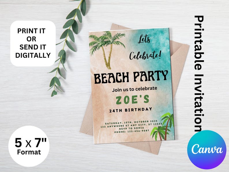 Beach Birthday Invitation Card - Etsy