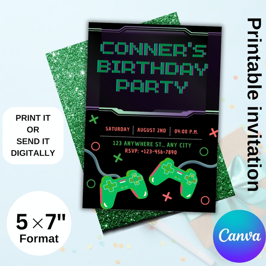 Video Game Birthday Invite, Gaming Party Invitation, Gamer Theme Party ...