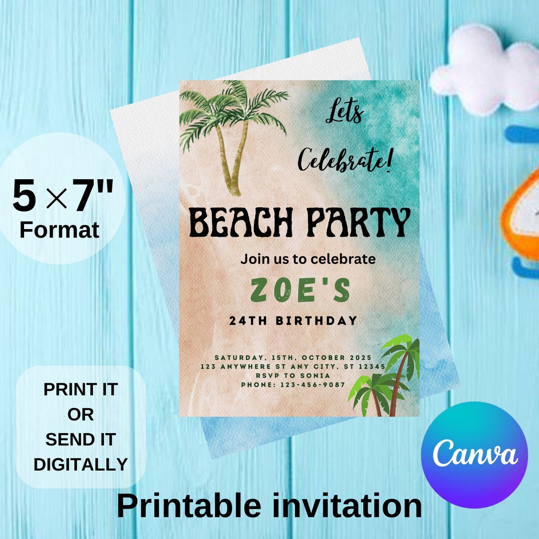 Beach Birthday Invitation Card - Etsy