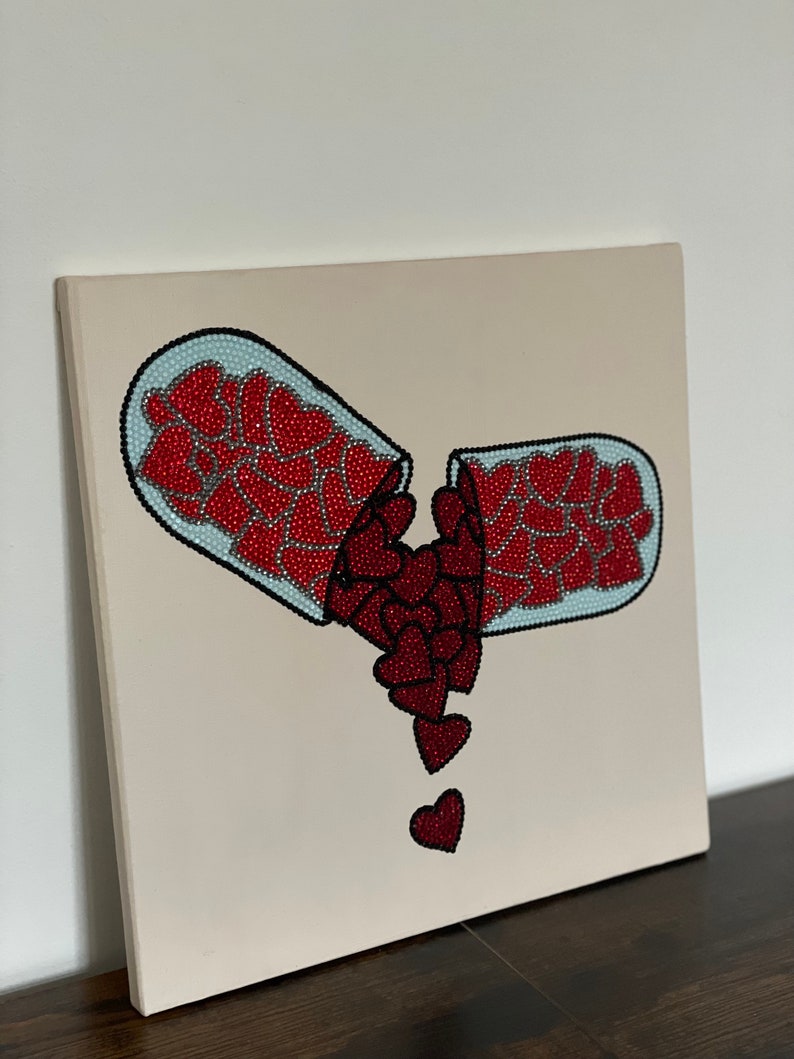 Love Hearts Pills Pop Art, Cavnas Art, Diamond Painting, Rhinestone ...