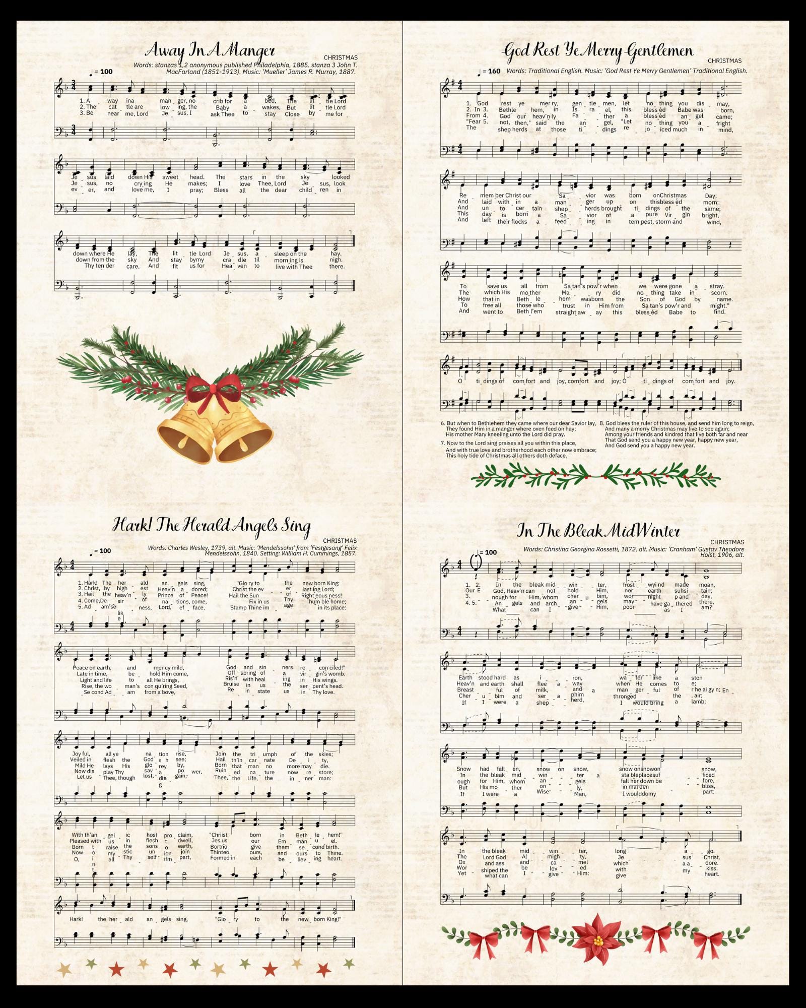 14 Top Classic Vintage Christian Christmas Hymns Carols, Printable ...