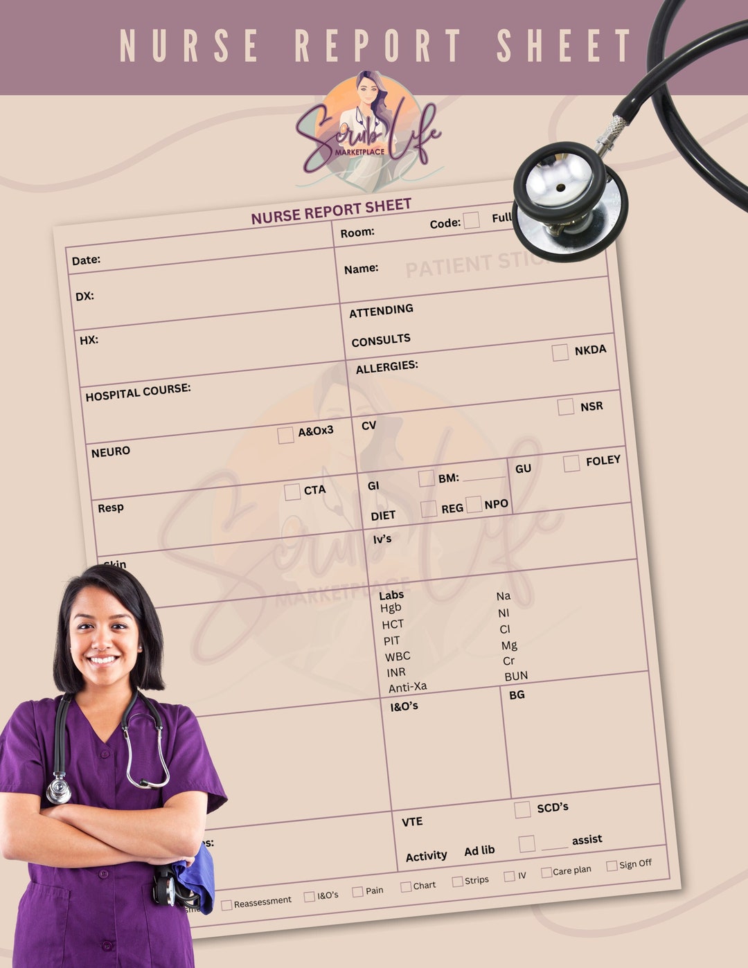 Printable Template Rn Report Sheet Nurse Report Sheet Icu Rn Nursing ...