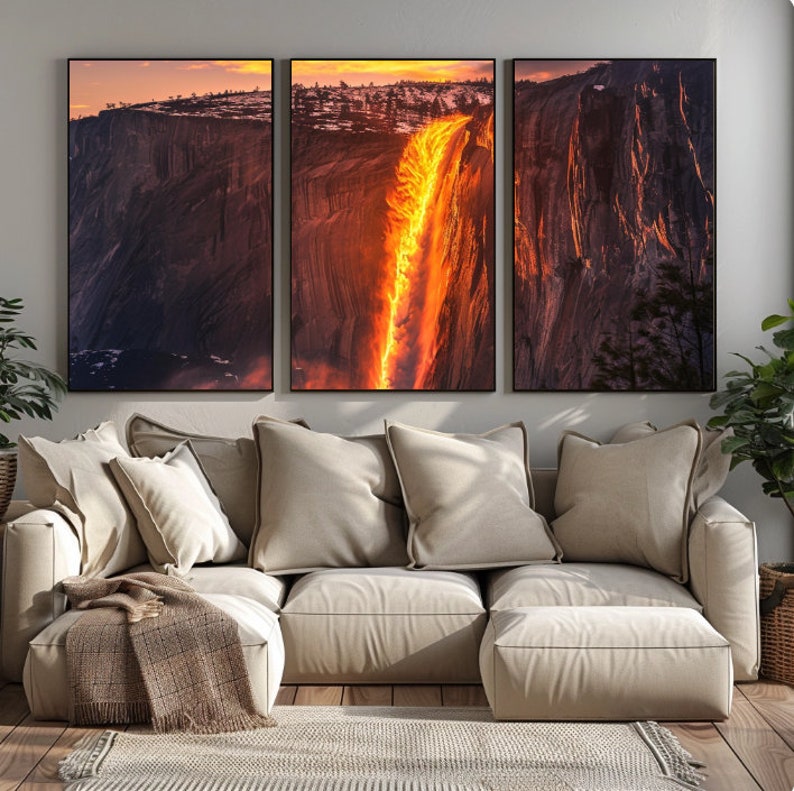 PRINTABLE Mountain Waterfall of Fire Art Print Mountain Landscape ...
