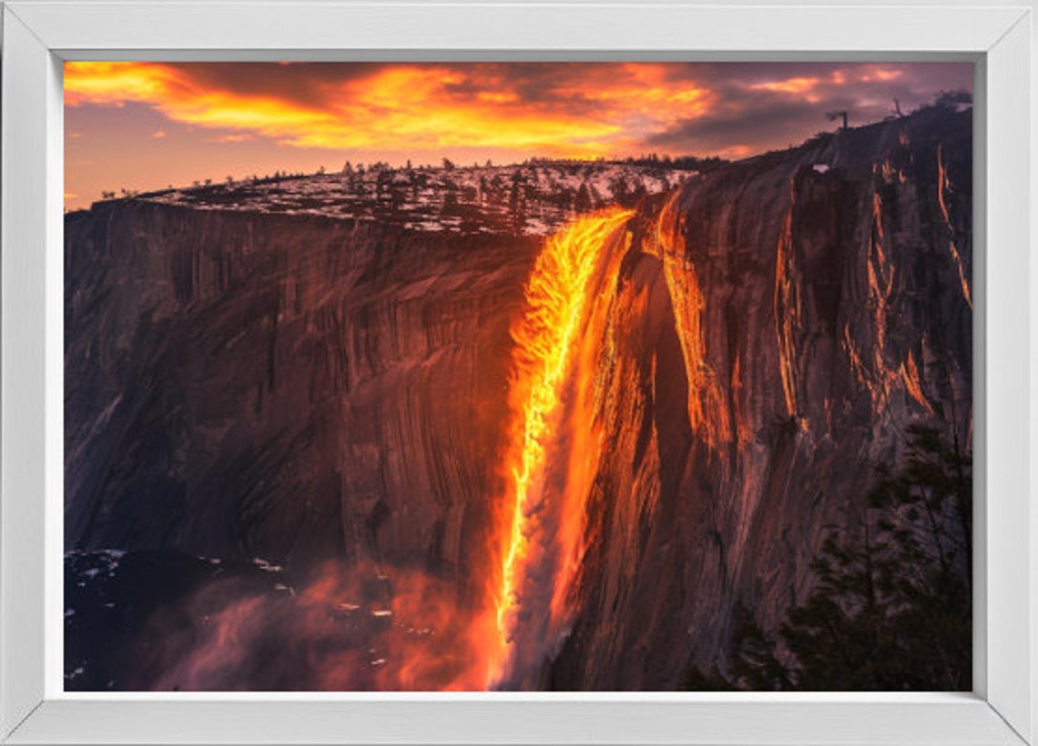 PRINTABLE Mountain Waterfall of Fire Art Print Mountain Landscape ...