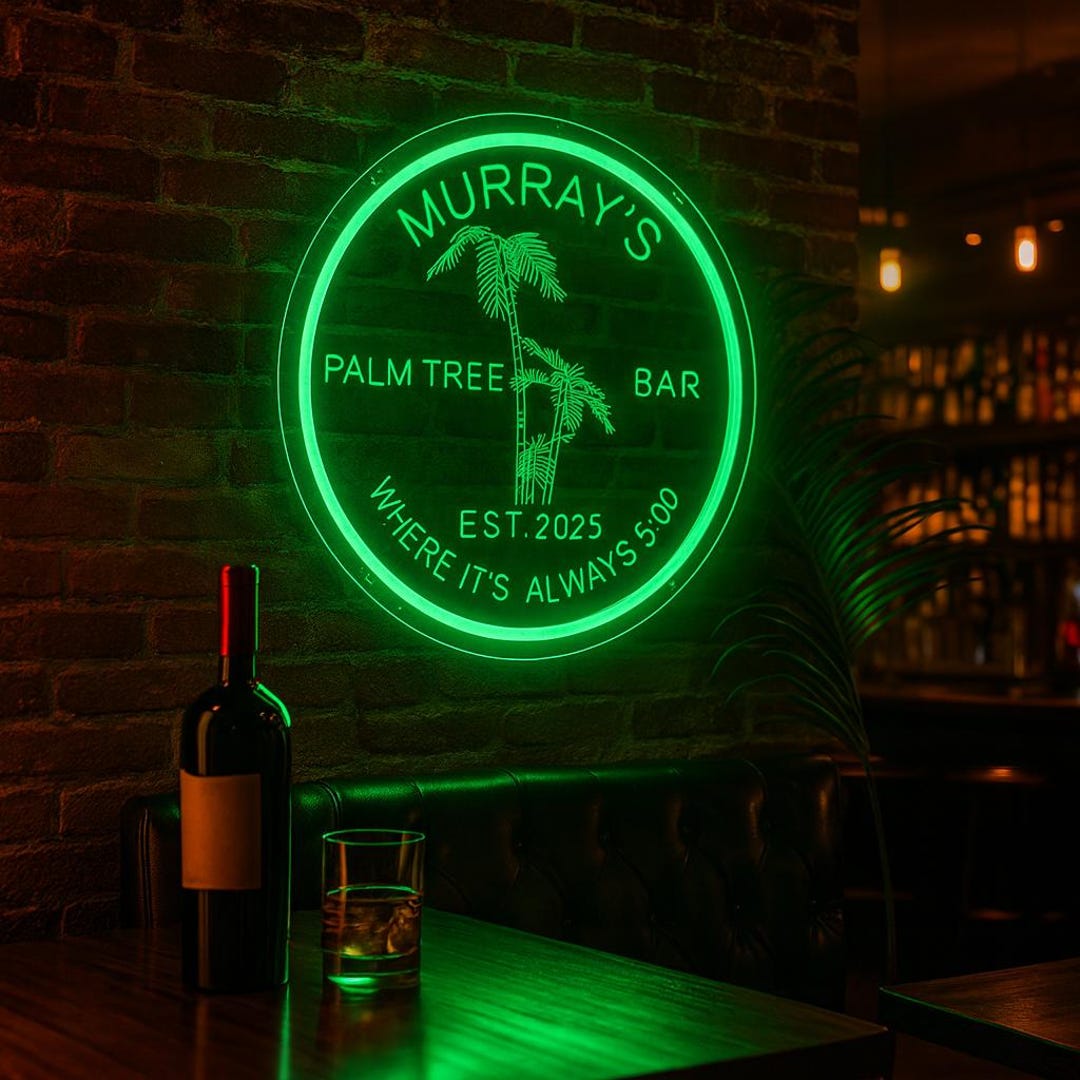 Palm Tree Bar Neon Sign: Tropical Home Bar Decor - Etsy