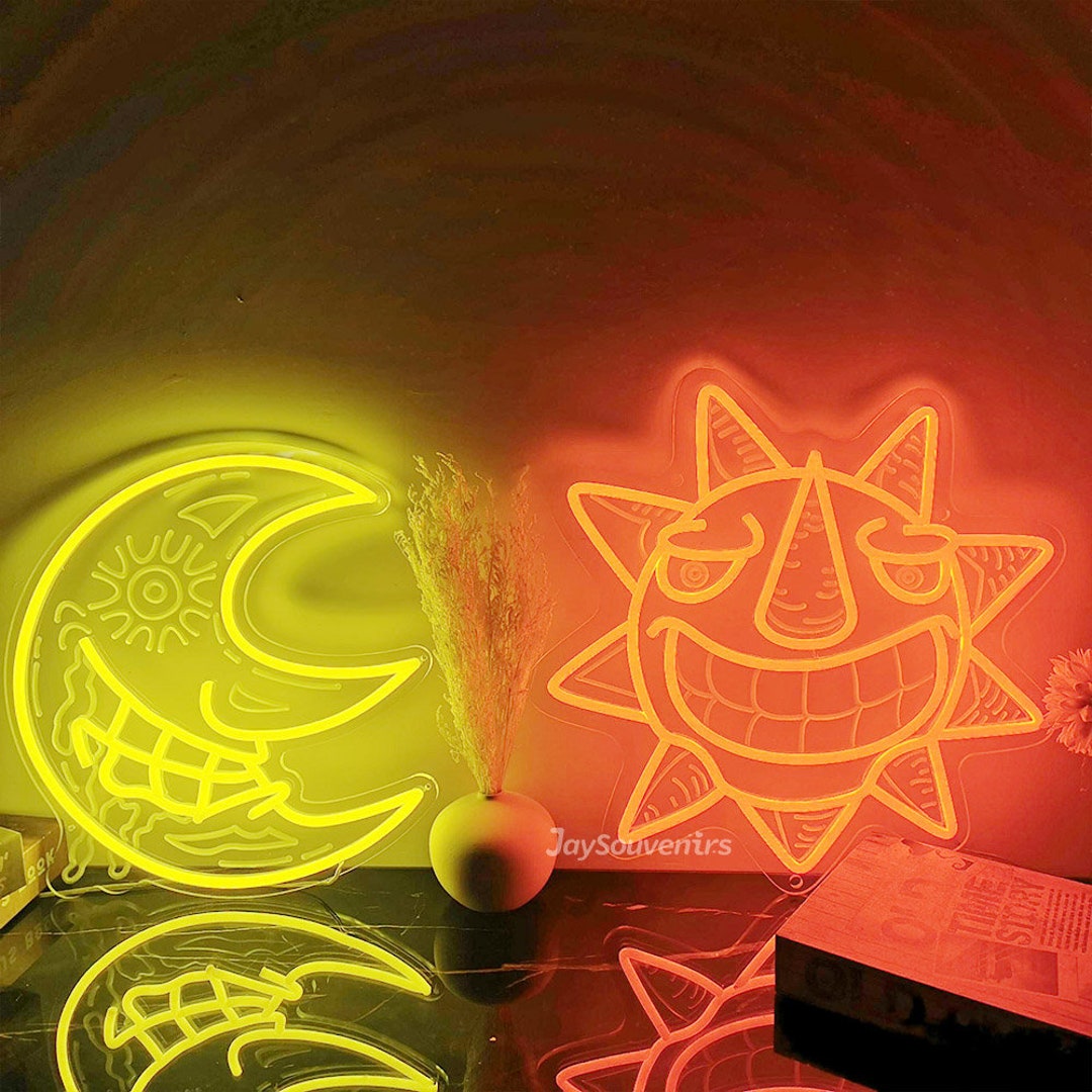Handmade Soul Moon and Sun Neon Sign,evil Anime Moon and Sun Light,moon ...