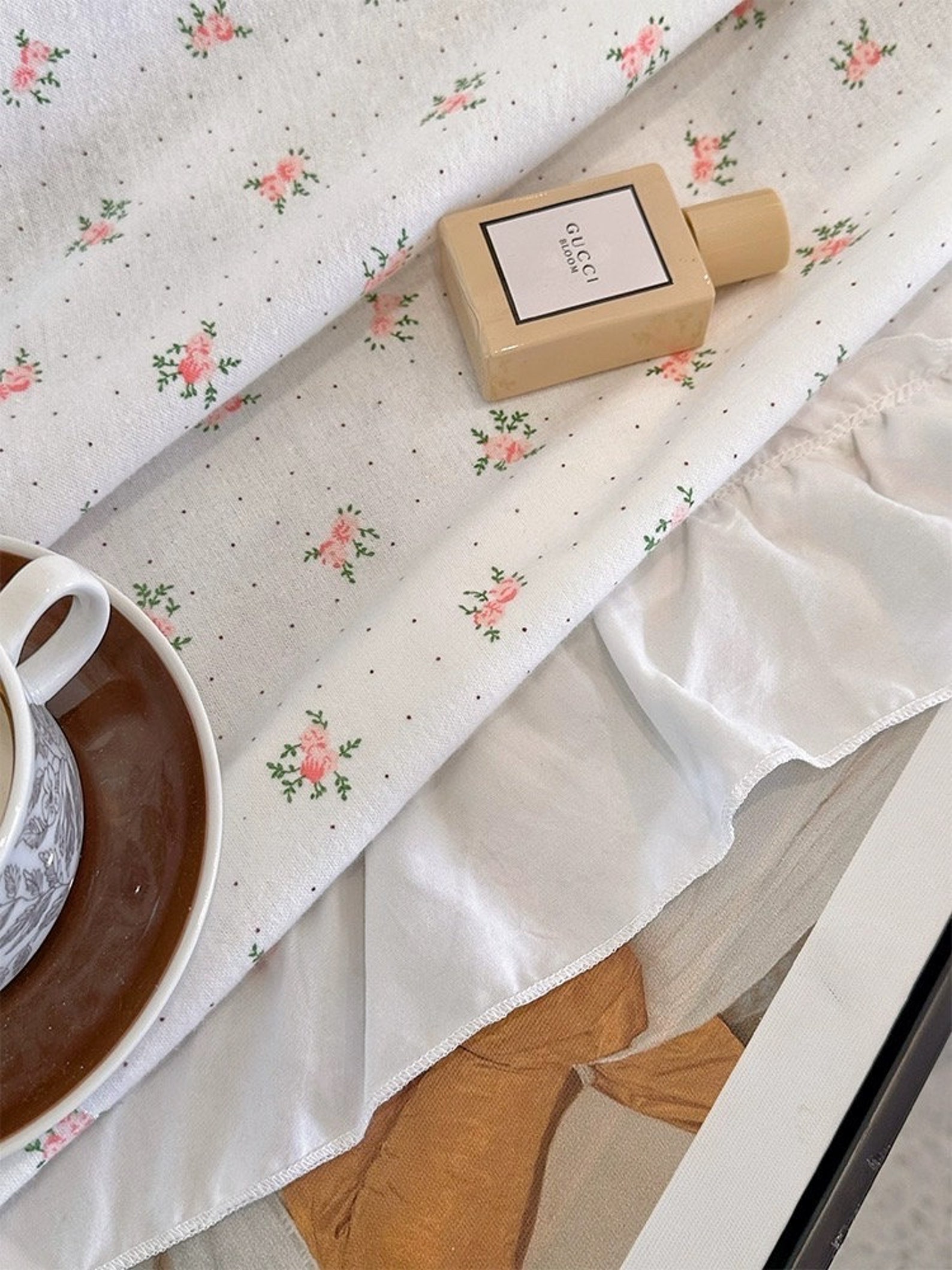 Pink and White Floral Printed Cotton Curtain, Ruffle Princess Coquette ...