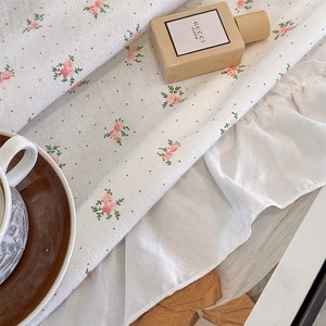 Pink and White Floral Printed Cotton Curtain, Ruffle Princess Coquette ...