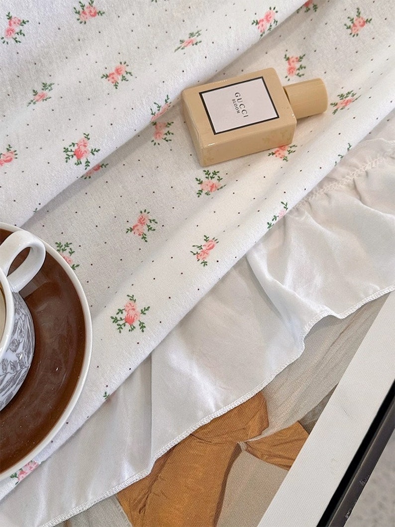 Pink and White Floral Printed Cotton Curtain, Ruffle Princess Coquette ...