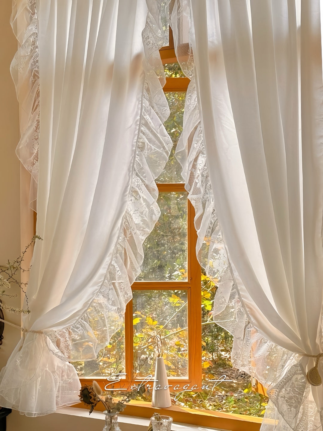 White Lace Curtain, French Style One Panel Minimalist Window Decor ...