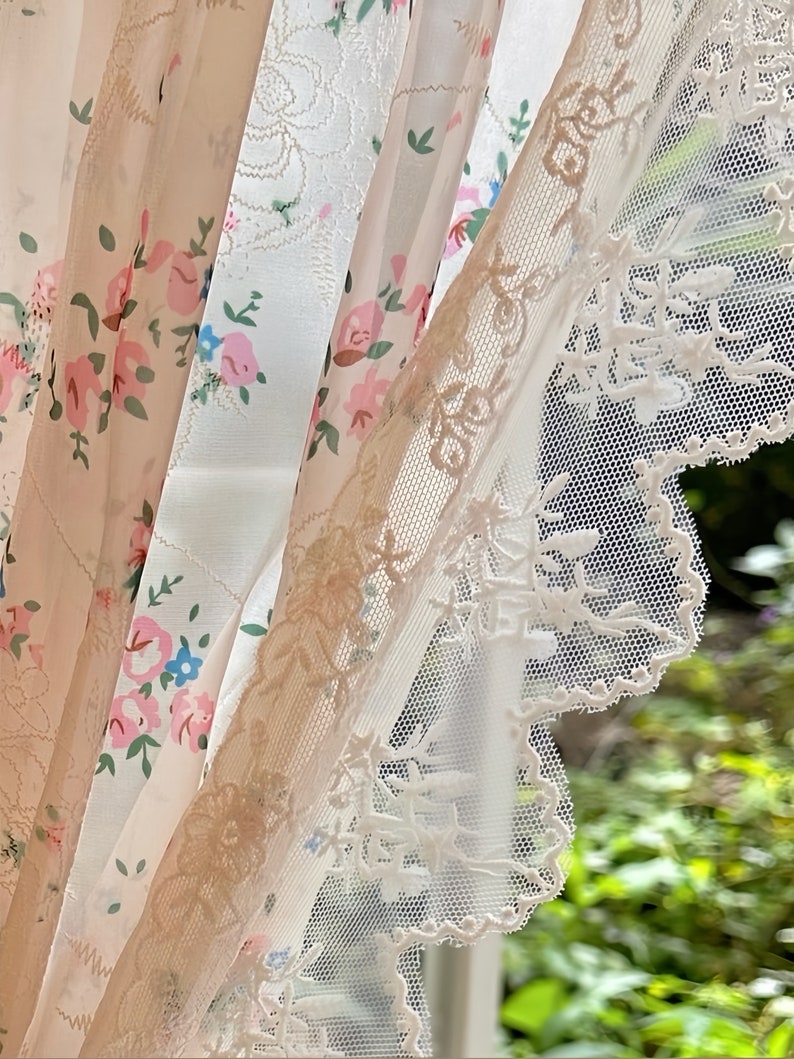 Floral Lace Sheer Curtain, Lace Ruffle Window Coquette Decor Curtain ...