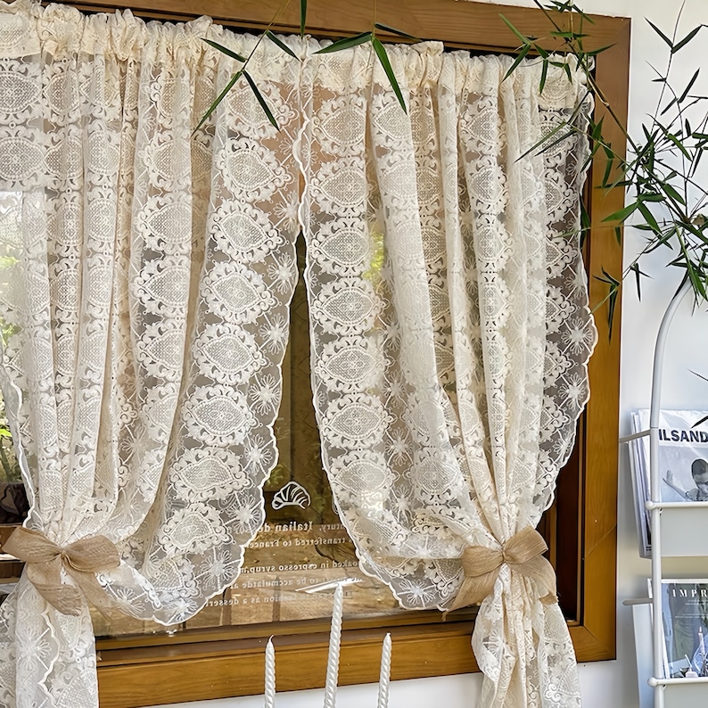 Lace Embroidered Sheer Curtain, Cream French Country Style One Panel ...