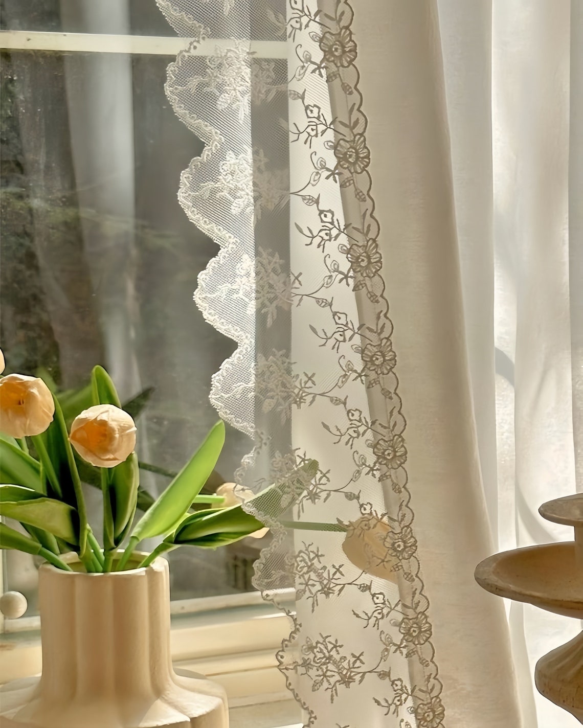 Minimalist Lace Window Decor Curtain Dark Olive - Etsy