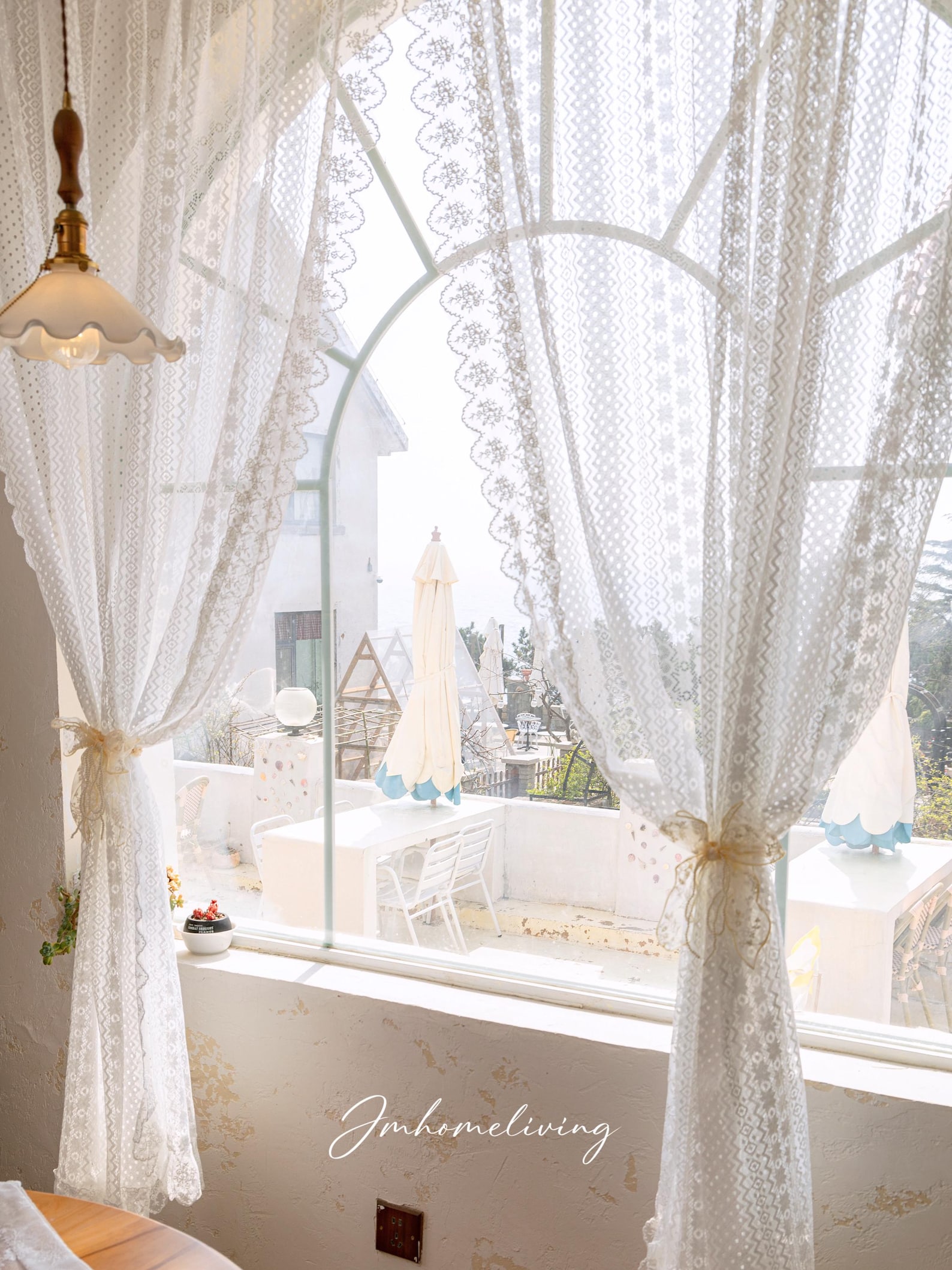 White Lace Curtain, Ruffle French Style Lace Window Decor Curtain One ...