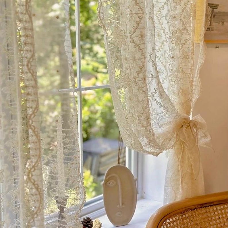 Cream Lace Embroidered Curtain, French Country Style One Panel Window ...
