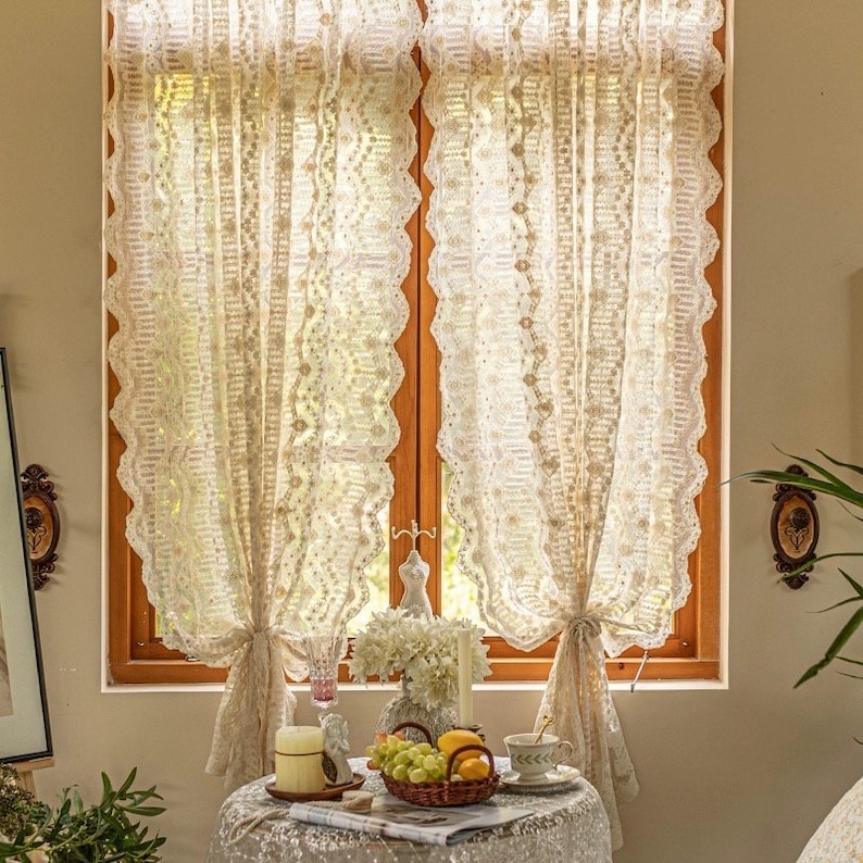Lace Embroidered Curtain, One Panel Window Decor Curtain for Living ...