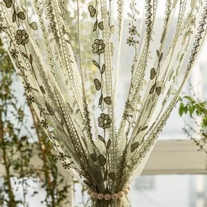 Green Lace Embroidered Curtain, Green Floral Lace One Panel Window ...