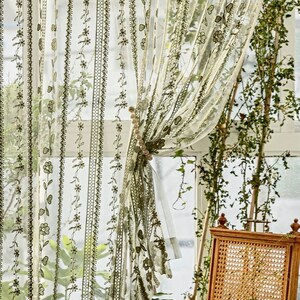 Green Lace Embroidered Curtain, Green Floral Lace One Panel Window ...