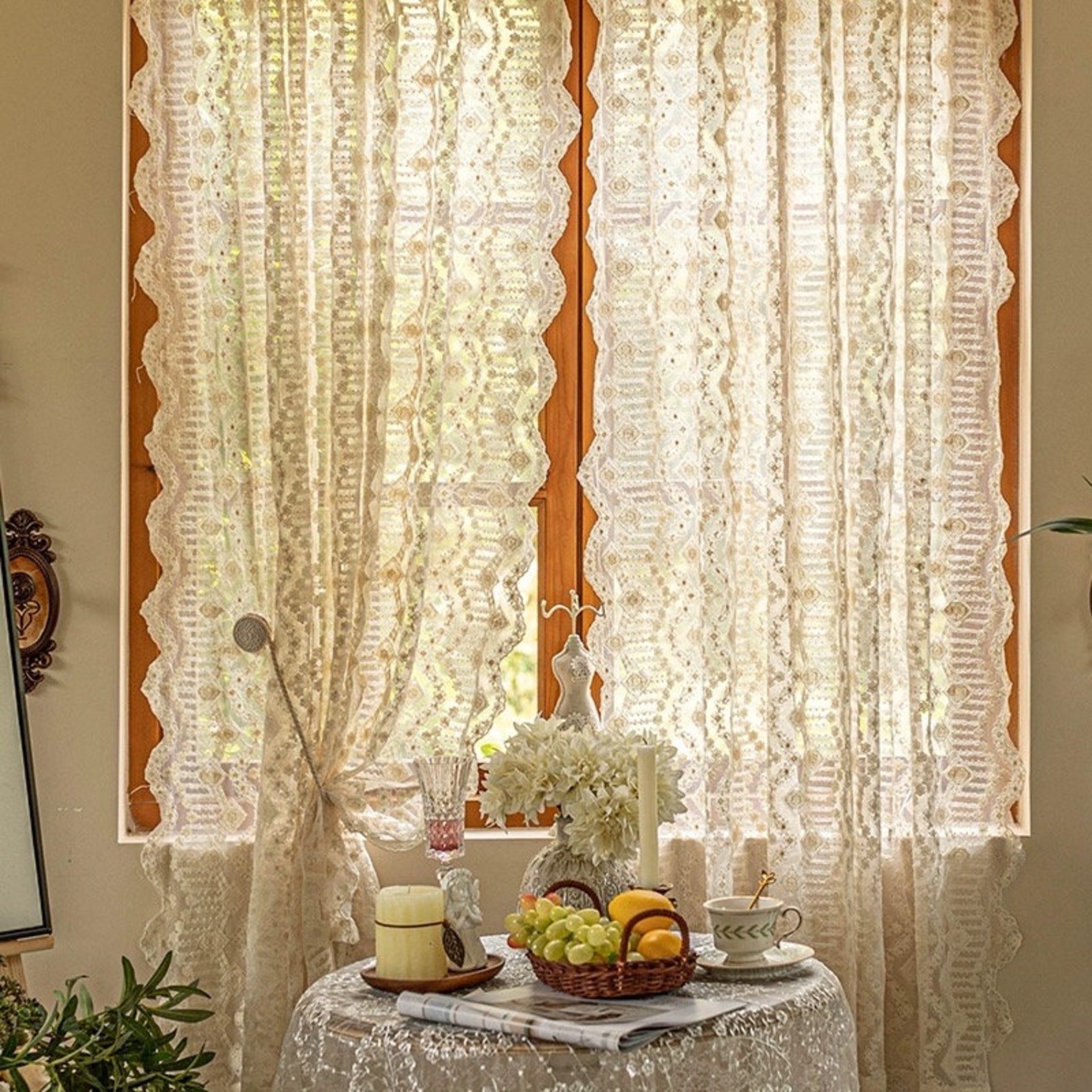 Lace Embroidered Curtain, One Panel Window Decor Curtain for Living ...