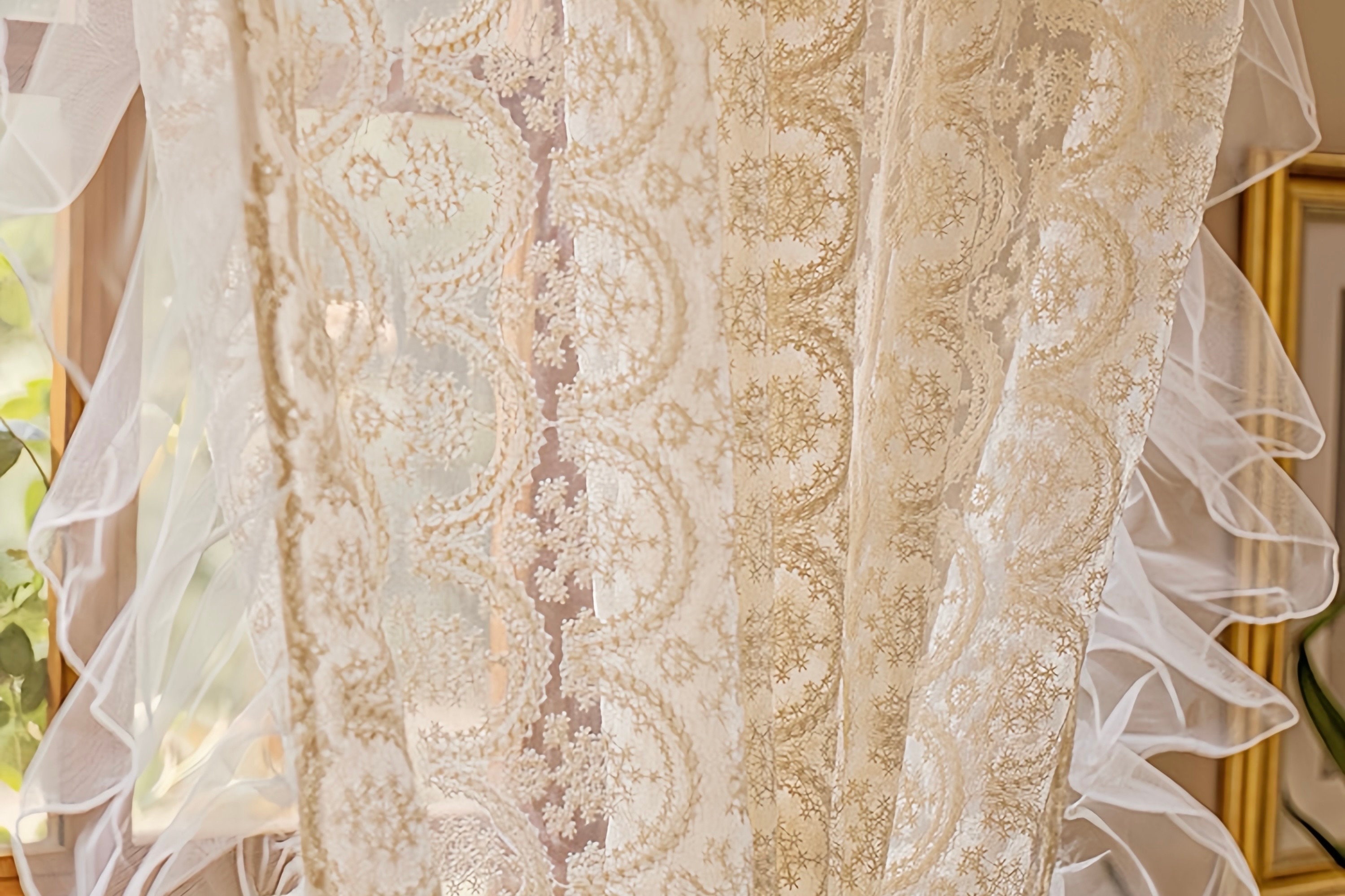 Lace Sheer Curtain, Ruffle Lace Window Decor Cafe, Living Room, Kitchen ...