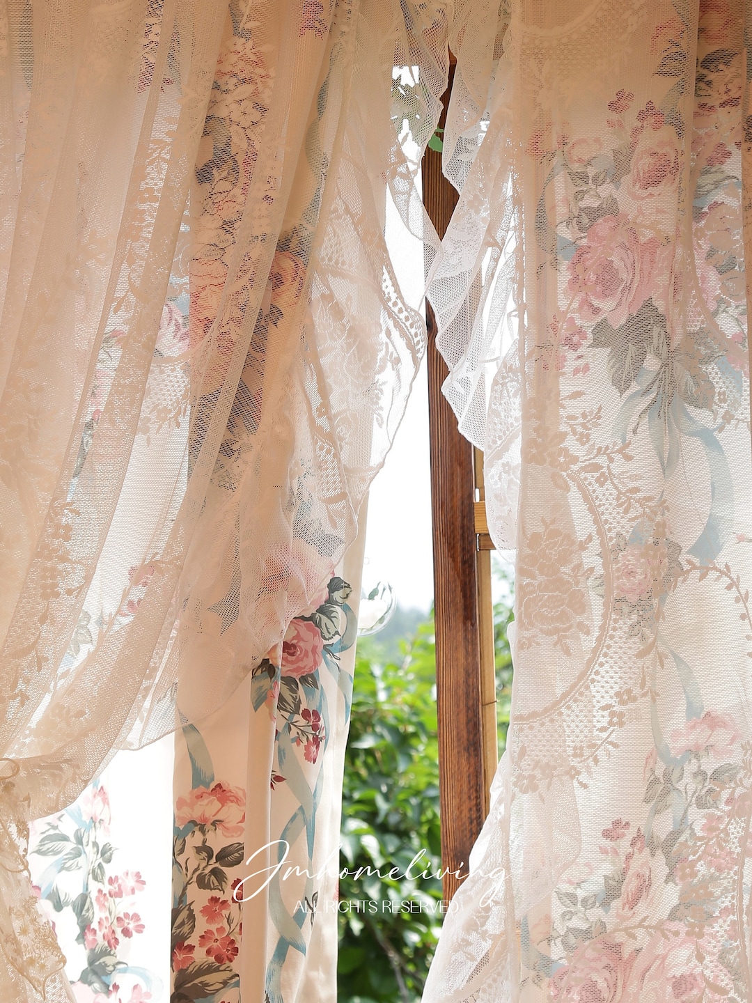 Lace Floral Cotton Curtain, Farmhouse Shabby Chic Curtain, Ruffle Lace ...