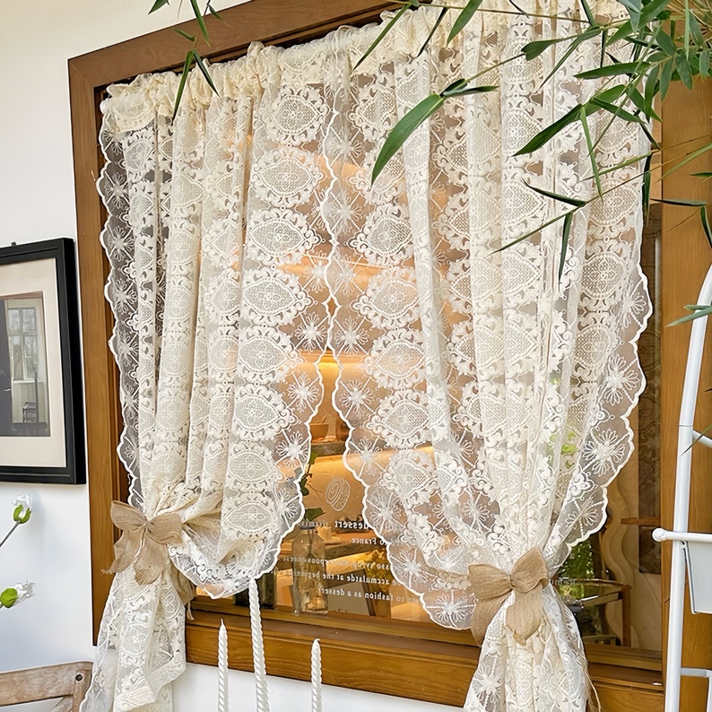 Lace Embroidered Sheer Curtain, Cream French Country Style One Panel ...