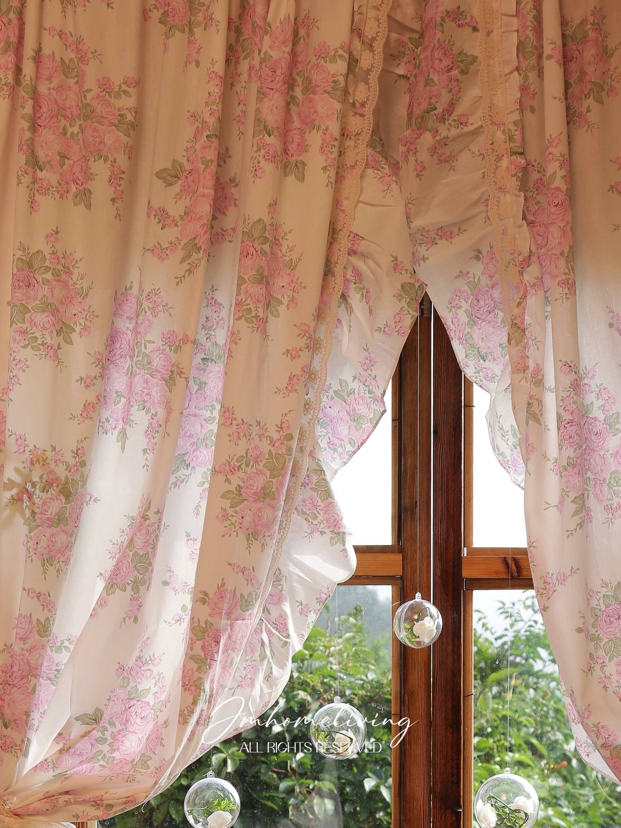 Ruffle Floral Cotton Shabby Chic Curtain, Farmhouse Counrty Style ...