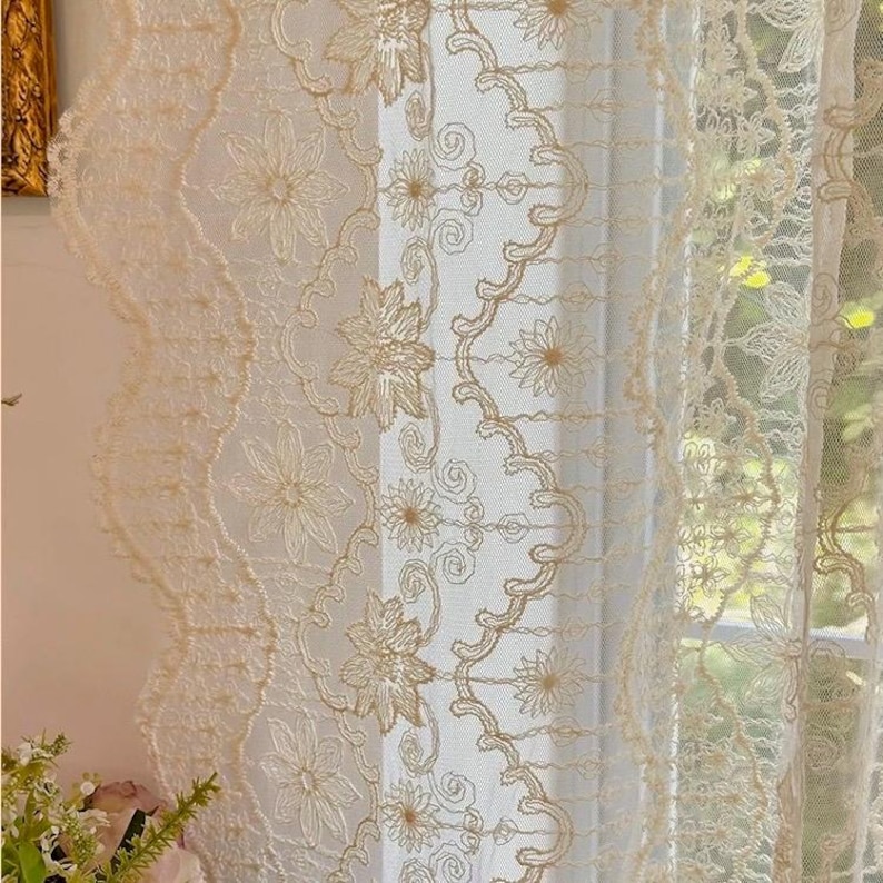 Cream Lace Embroidered Curtain, French Country Style One Panel Window ...