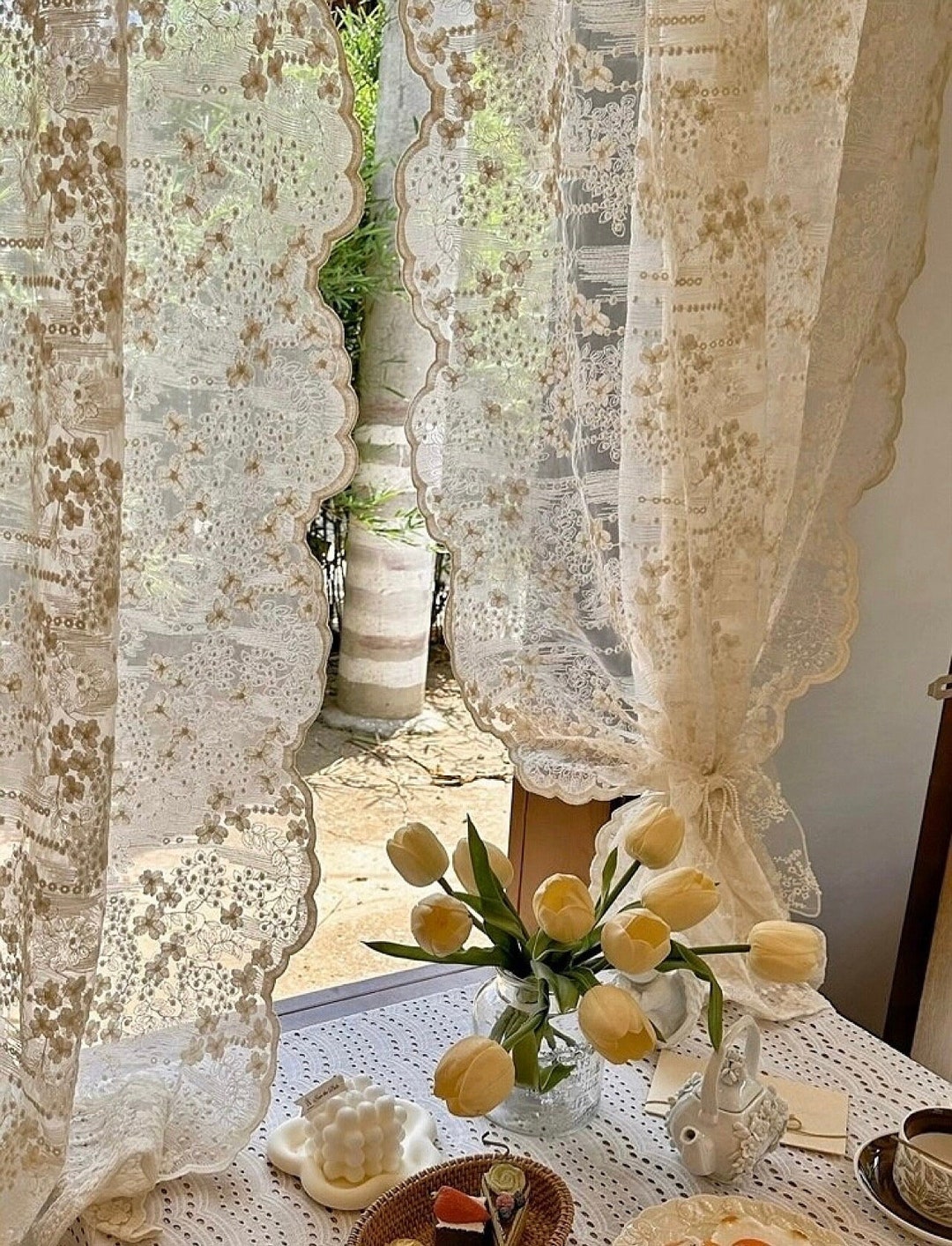 Lace Embroidered Sheer Curtain, French Country Style One Panel Window ...
