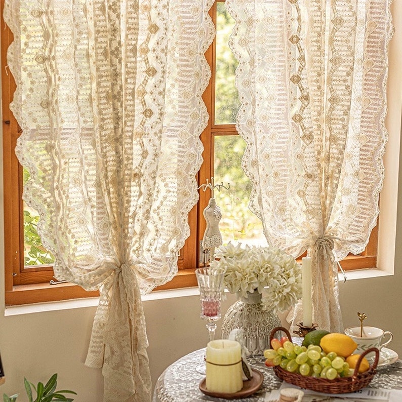 Lace Embroidered Curtain, One Panel Window Decor Curtain for Living ...
