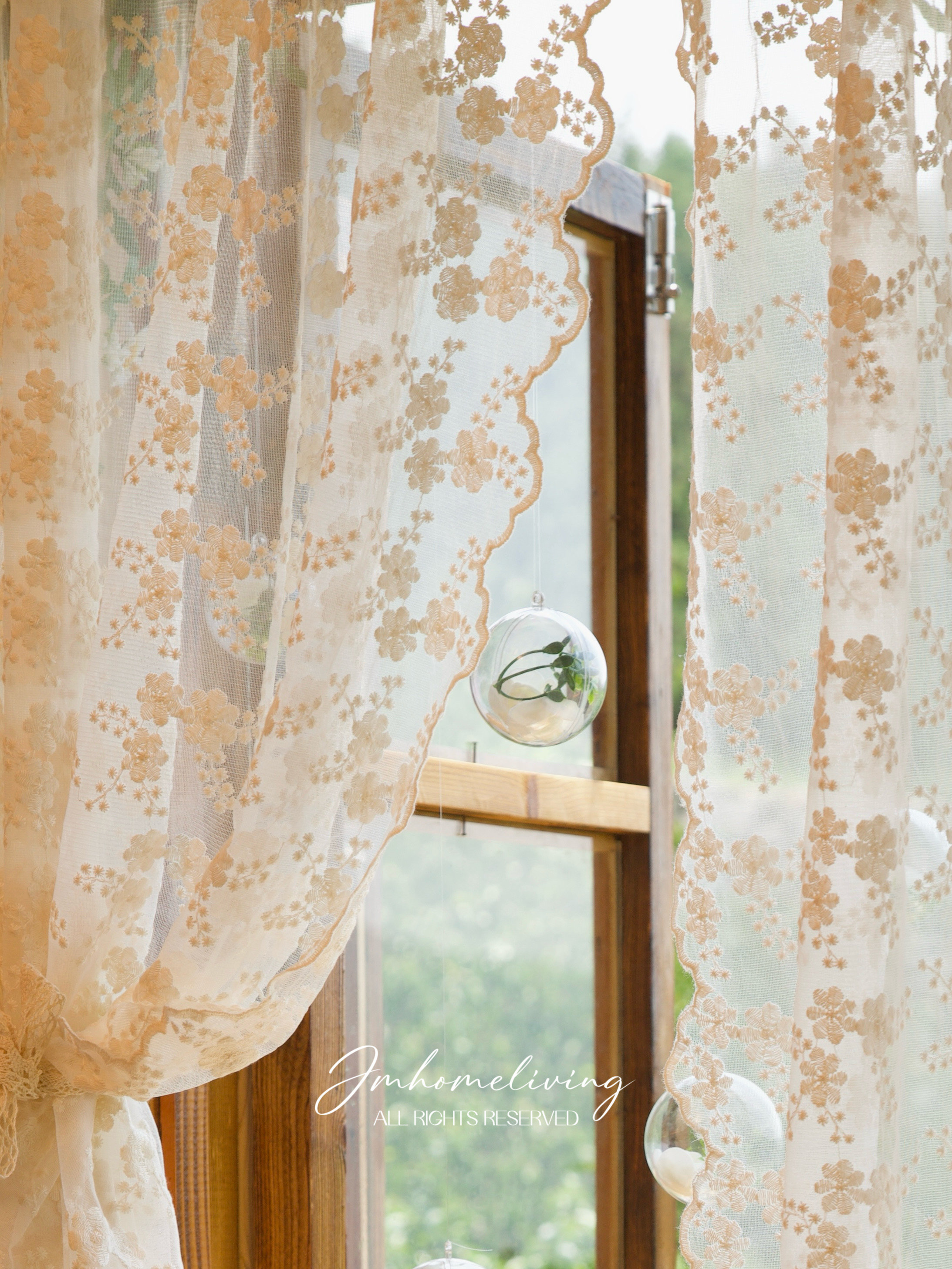Floral Embroidered Lace Curtain, Cream Lace Curtain for Living Room ...
