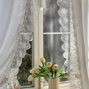 White Lace Sheer Curtain, Minimalist Lace Window Decor Curtain for ...
