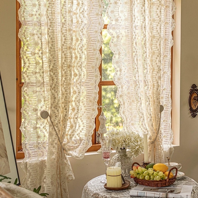 Lace Embroidered Curtain, One Panel Window Decor Curtain for Living ...
