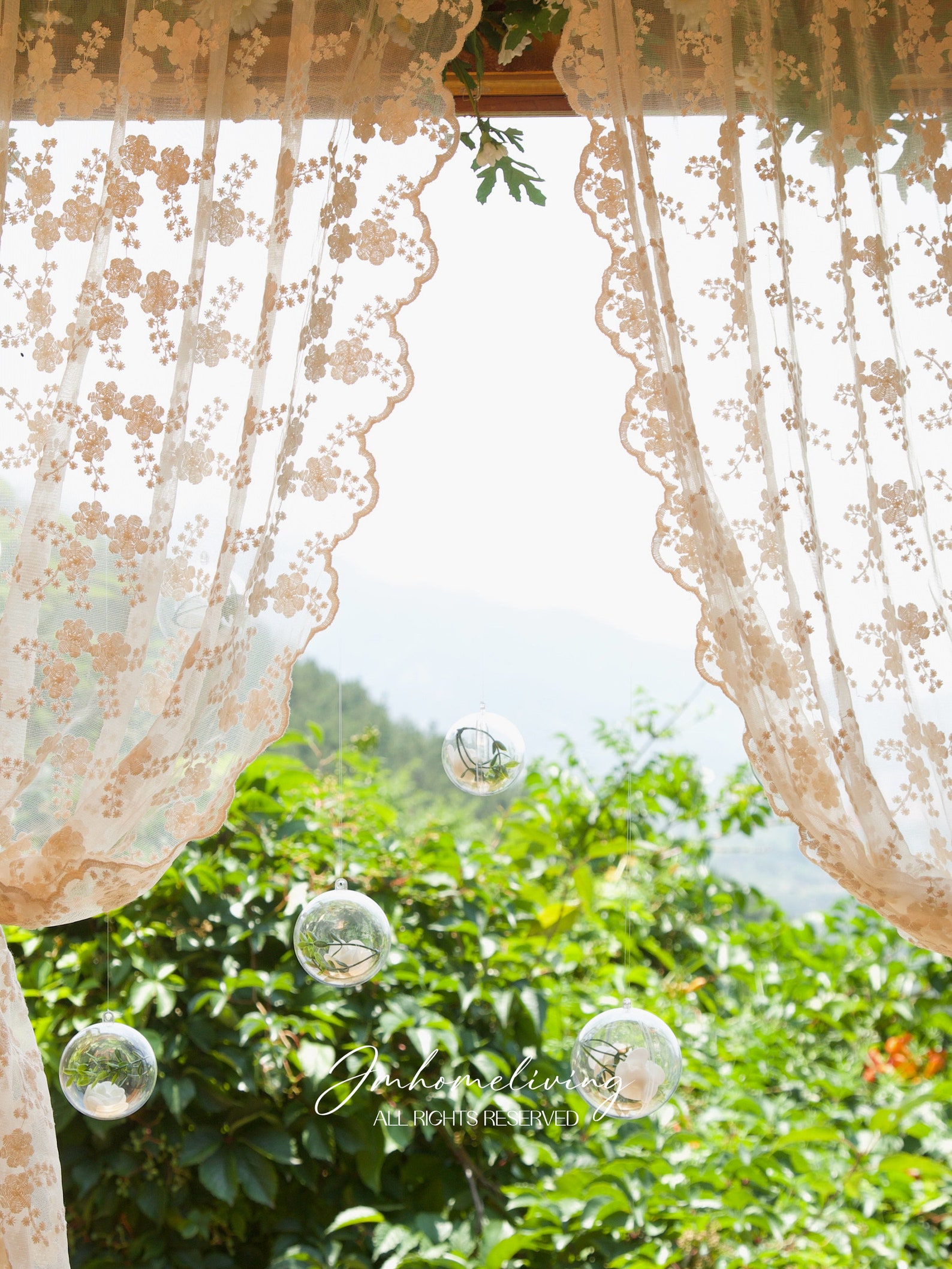 Floral Embroidered Lace Curtain, Cream Lace Curtain for Living Room ...