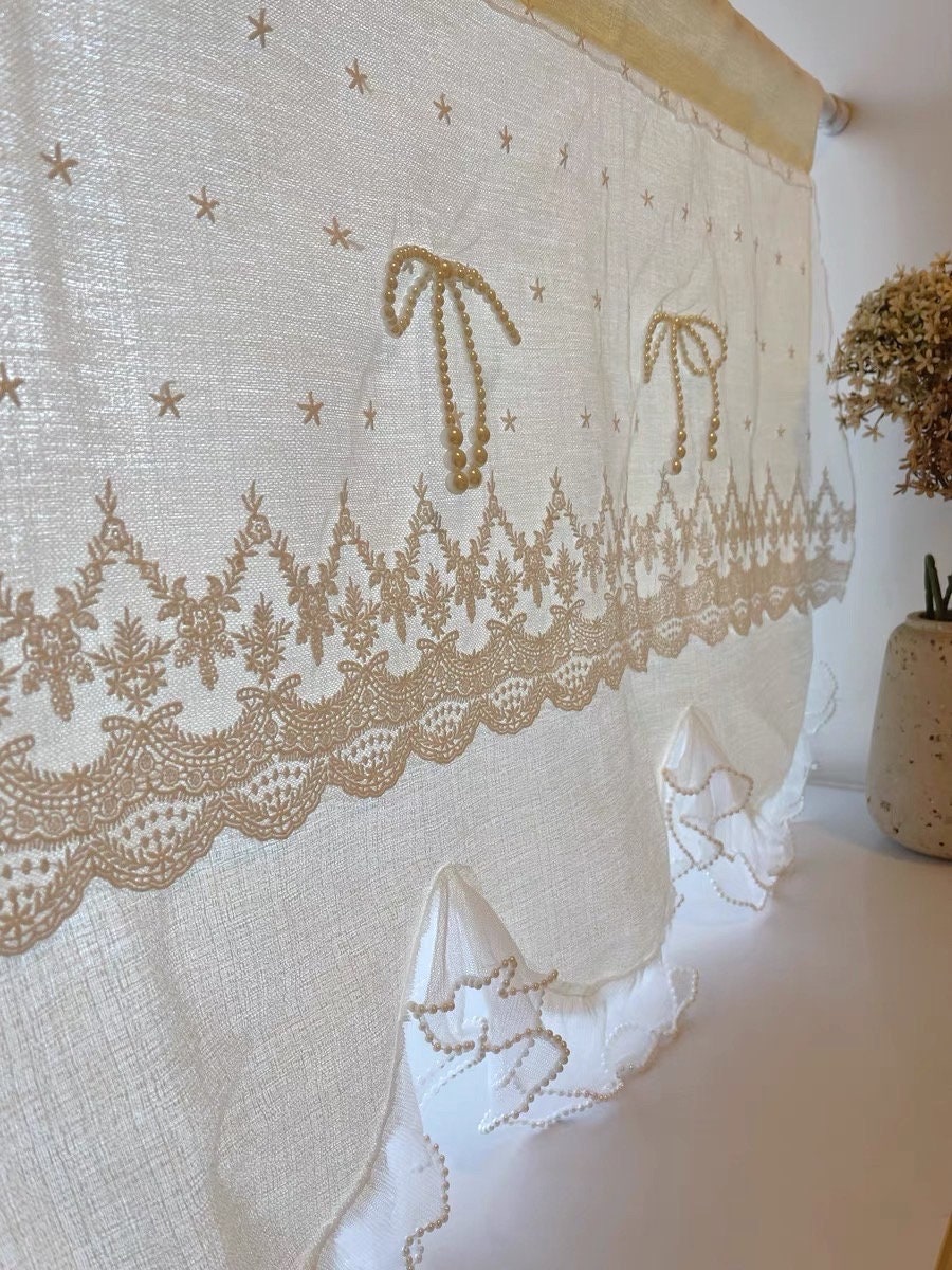 Ruffle Lace Valance Curtain, French Country Style Rod Pocket Farmhouse ...