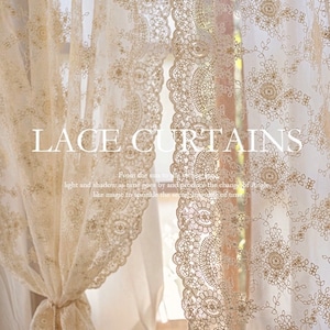 Cream Lace Curtain, Double Layered Lace Curtain for Cafe, Living Room ...