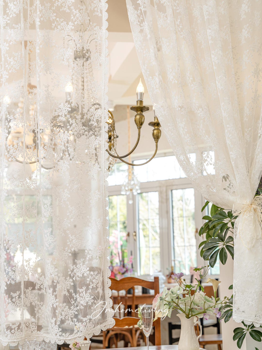 White Lace Embroidered Curtain, Floral Embroidered Lace One Panel ...