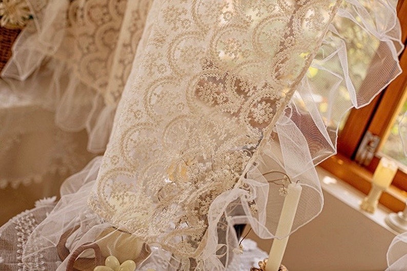 Lace Sheer Curtain, Ruffle Lace Window Decor Cafe, Living Room, Kitchen ...