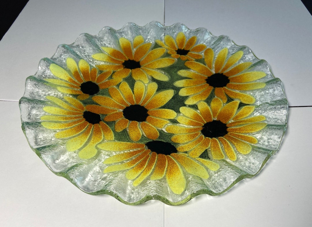 Sunflower Fused Glass Medium Plate - Etsy