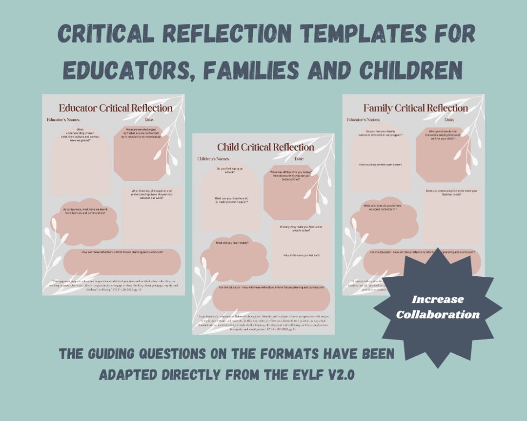 Critical Reflection Templates Early Childhood Education EYLF - Etsy ...