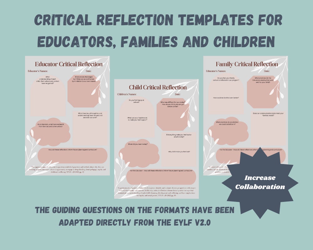 Critical Reflection Templates Early Childhood Education EYLF - Etsy ...