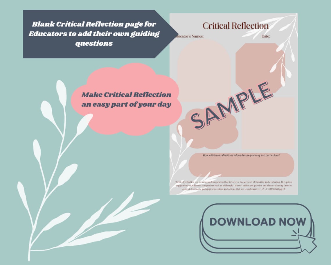 Critical Reflection Templates Early Childhood Education EYLF Printable ...