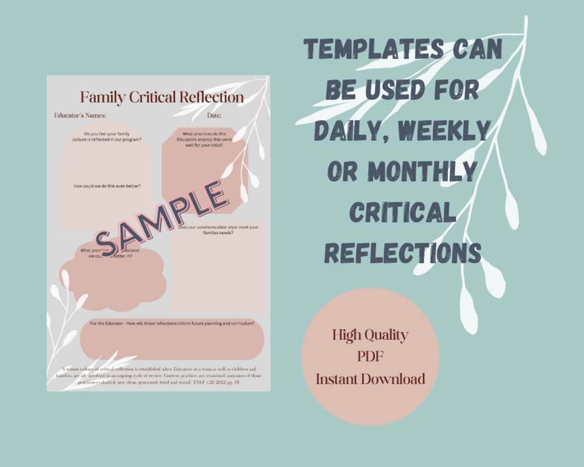 Critical Reflection Templates Early Childhood Education EYLF Printable ...