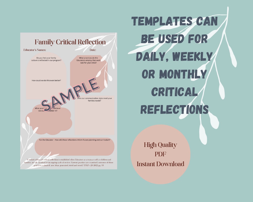Critical Reflection Templates Early Childhood Education EYLF Printable ...