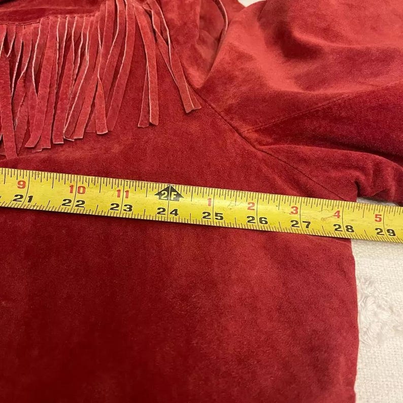 Vintage Denim & Co Suede Leather Fringe Jacket Deep Red Western Cowgirl ...