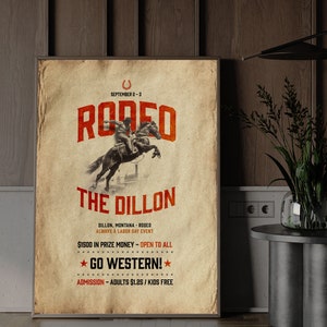 Vintage Montana Rodeo Art Print, Rodeo Cowboy Wall Art, Western Home ...