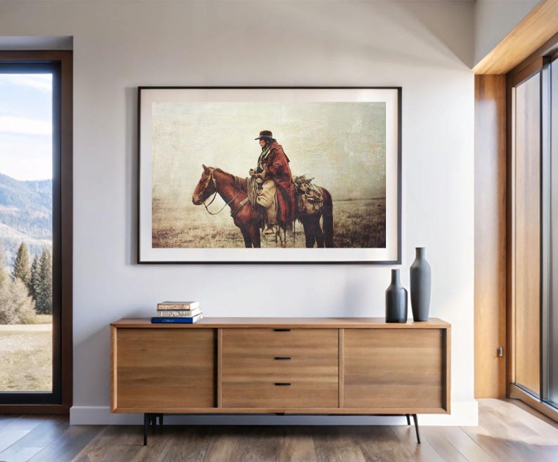 Vintage Cowboy Horse Rider Print, Rustic Western Frontier Ranch Artwork ...