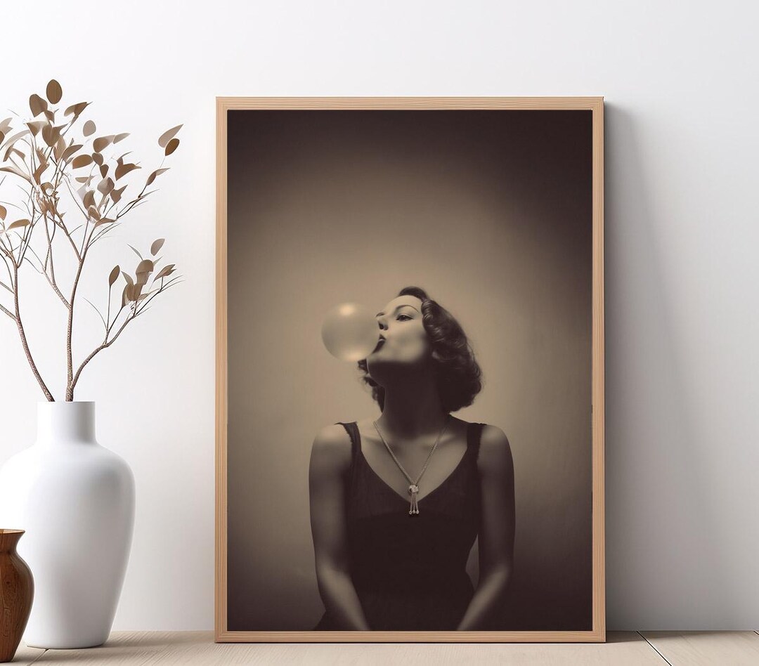 Girl Blowing Bubble Portrait Print: Vintage Eclectic Wall Art - Etsy