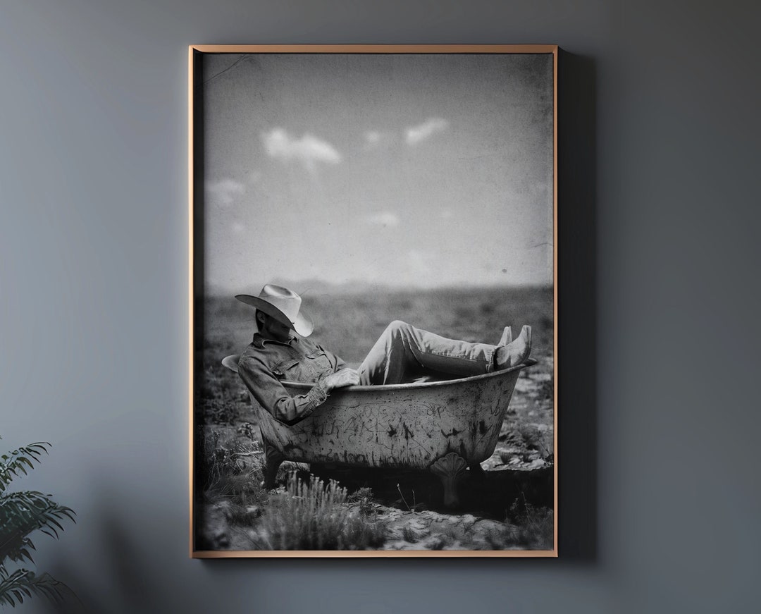 Cowboy in a Bathtub Wall Art Print, Bathroom Wall Art Decor, Wall Art ...