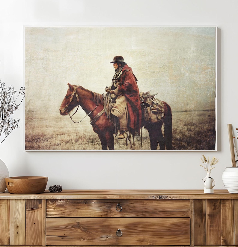 Vintage Cowboy Horse Rider Print, Rustic Western Frontier Ranch Artwork ...
